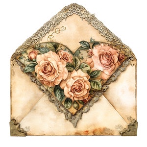 12 Vintage Floral Envelope Clipart, With Lace, Printable Watercolor ...
