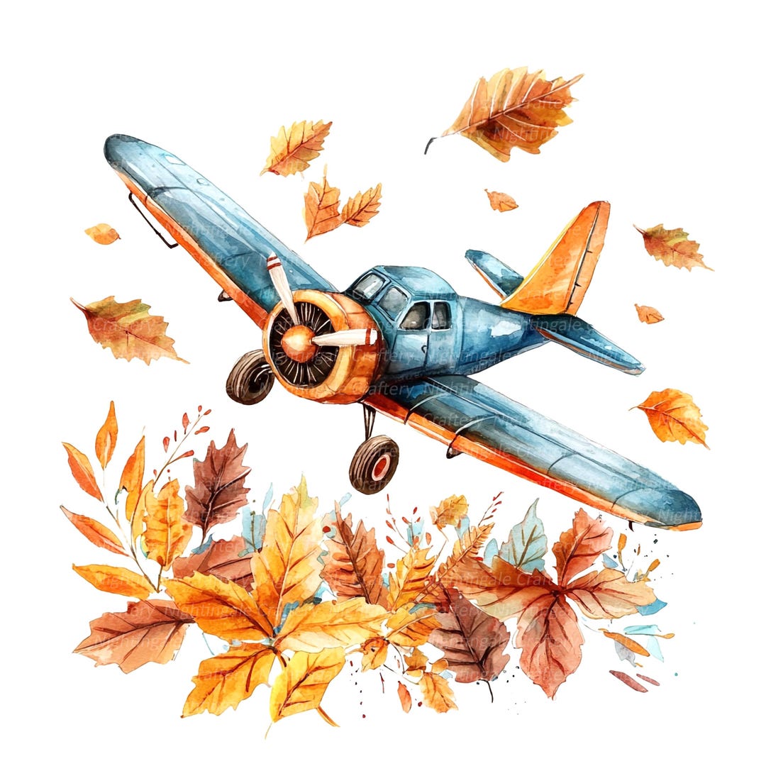 10 Cartoon Plane Clipart, Autumn Clipart, Printable Watercolor Clipart ...