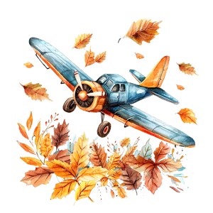 10 Cartoon Plane Clipart, Autumn Clipart, Printable Watercolor Clipart ...
