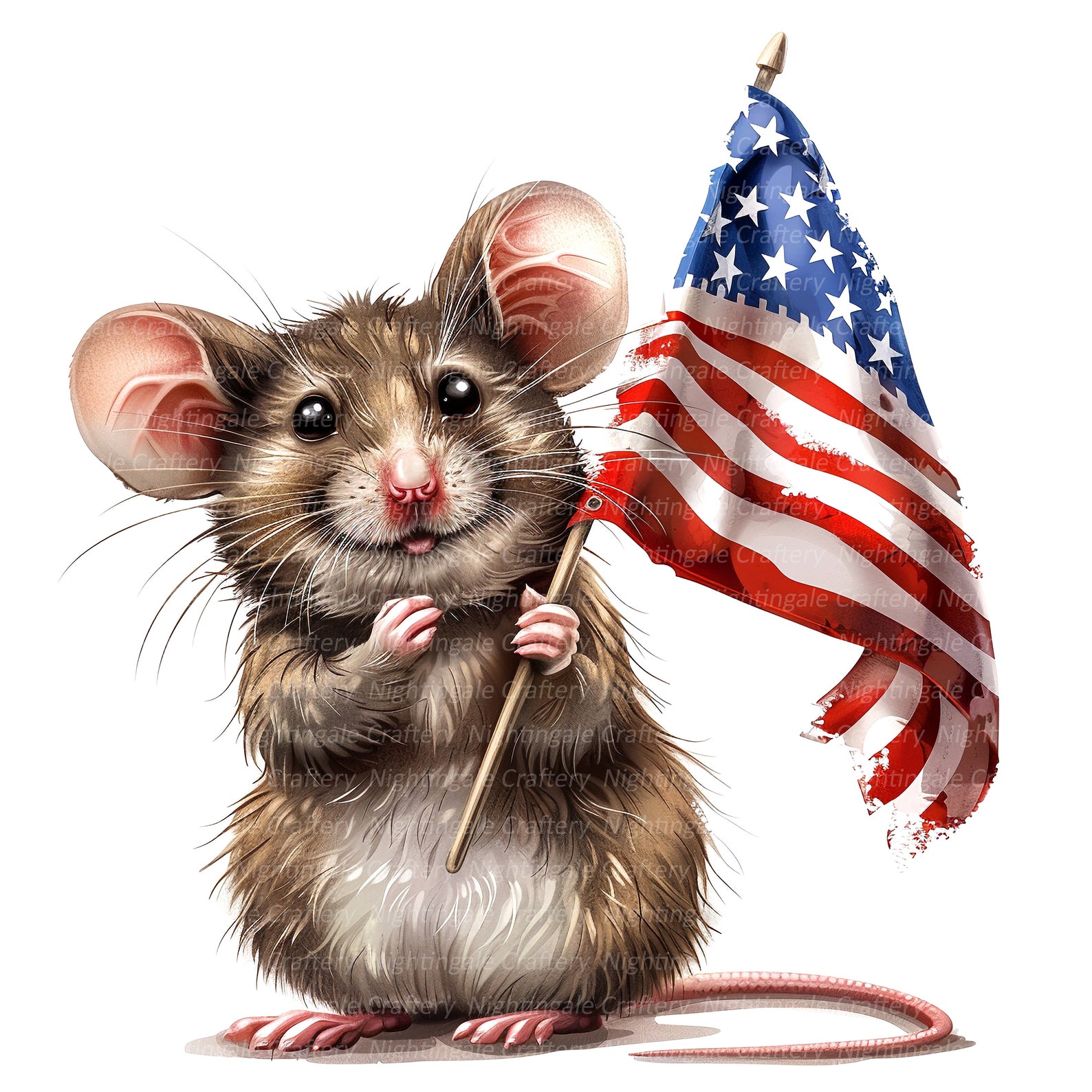 10 Mouse With USA Flag, USA Flag Clipart, Printable Watercolor Clipart ...