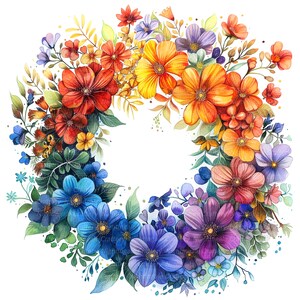 12 Floral Rainbow Clipart, Floral Wreath, Rainbow Clipart, Printable ...