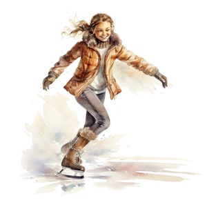 12 Kids Ice Skating Clipart, Kids in Winter, Printable Watercolor ...