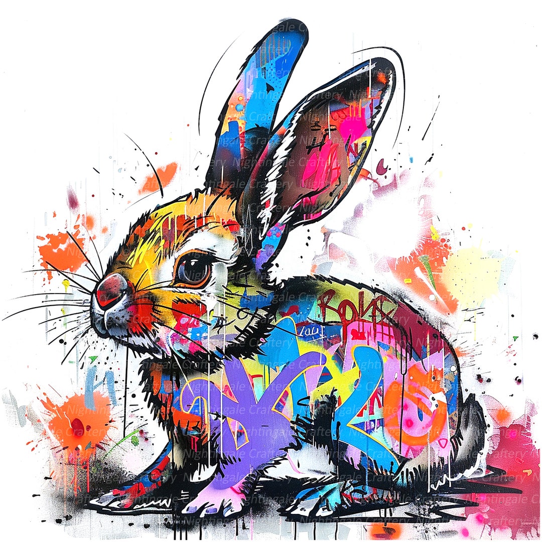 11 Bunny Graffiti Clipart, Punk Bunny Clipart, Printable Watercolor ...