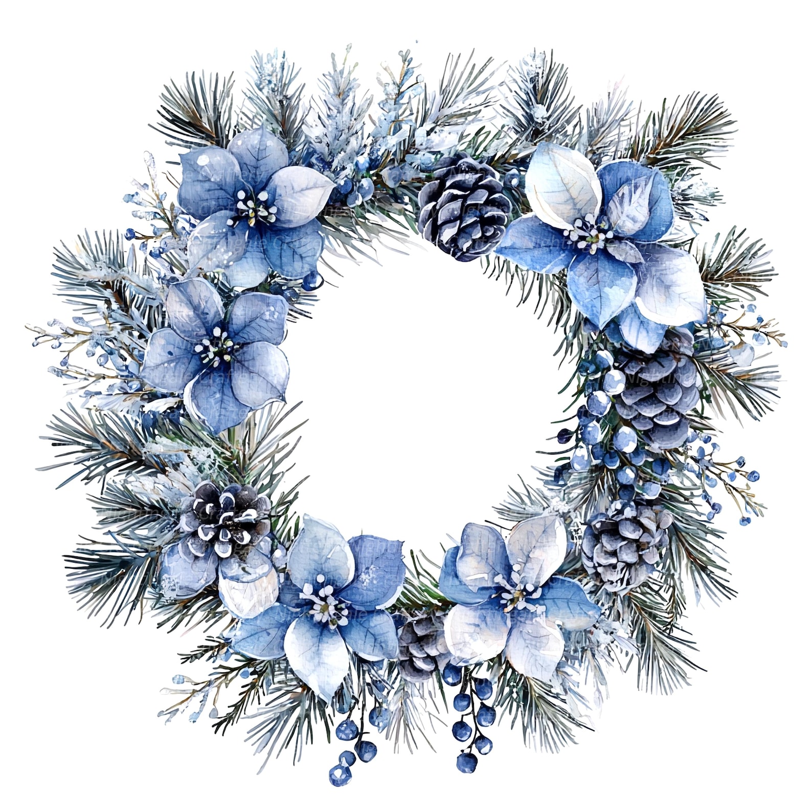 10 Frosty Christmas Wreath Clipart, Winter Wreath, Watercolor Clipart ...
