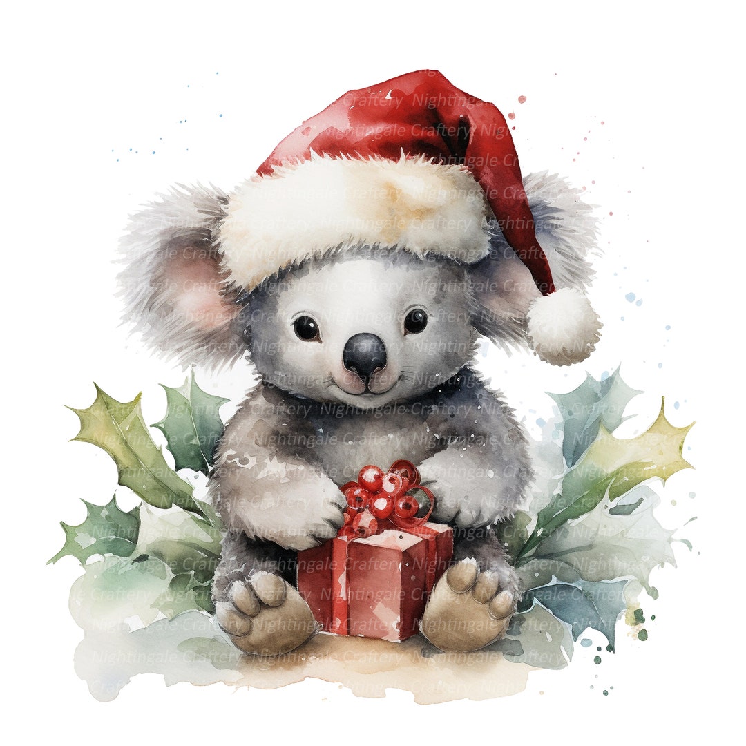 11 Christmas Koala Clipart, Koala Bear Clipart, Printable Watercolor ...