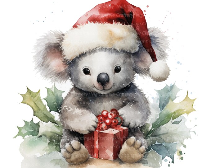 13 Christmas Koalas Clipart Watercolor Christmas Clip Art Holiday ...