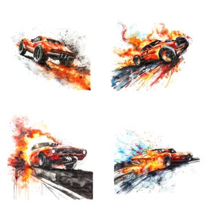 18 Drag Racing Cars Clipart, Fiery Cars, Drag Race, Printable ...