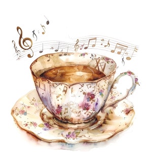 12 Music Notes Tea Cup Clipart, Printable Watercolor Clipart, High ...