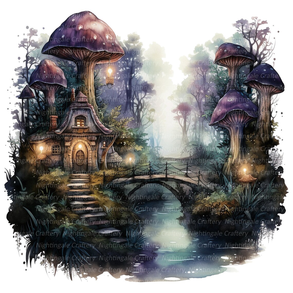 9 Magic Forest Clipart, Enchanted Forest, Printable Watercolor Clipart ...
