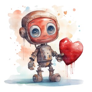 12 Romantic Robots Clipart, Cartoon Robot Love, Printable Watercolor ...