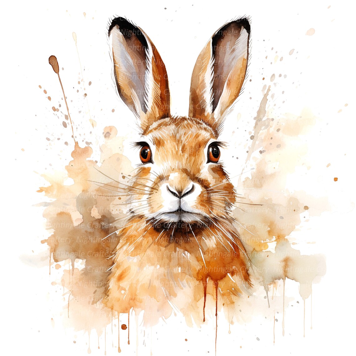 10 Surprised Hare Clipart, Amazed Rabbit, Printable Watercolor Clipart ...