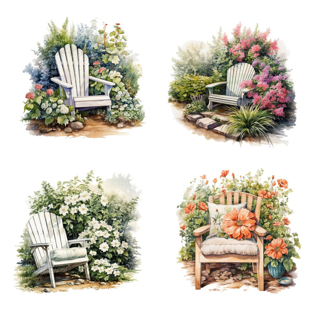 16 Garden Chair Clipart, Floral Chair Clipart, Printable Watercolor ...