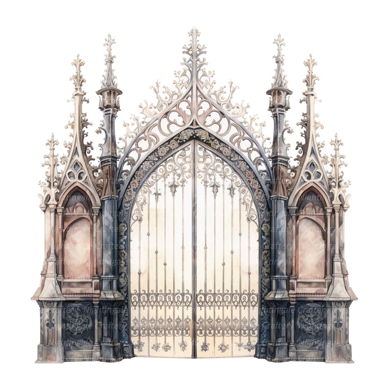 10 Gothic Gates Clipart, Antique Gates, Old Gates, Printable Watercolor ...