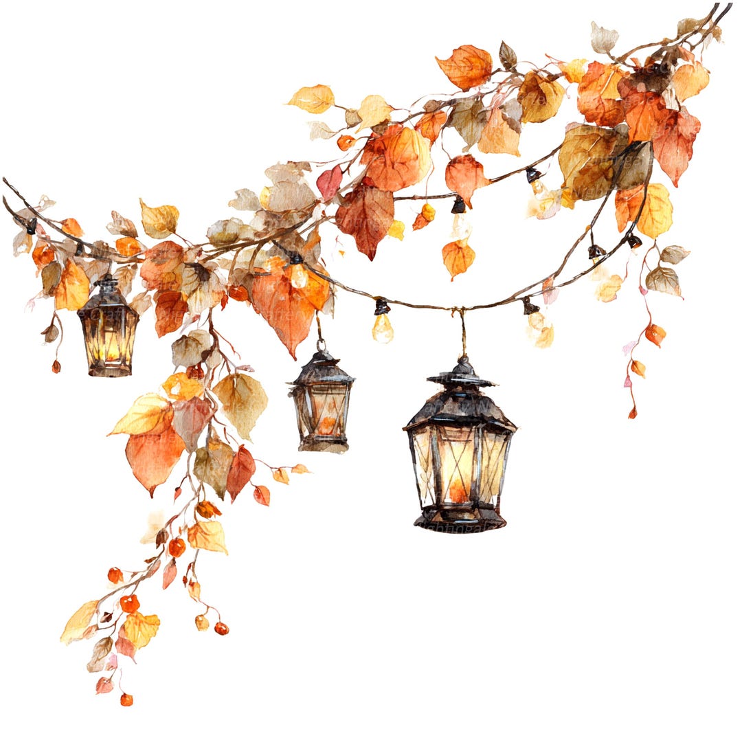 12 Autumn Bunting Clipart, Party Garland Clipart, Printable Watercolor ...