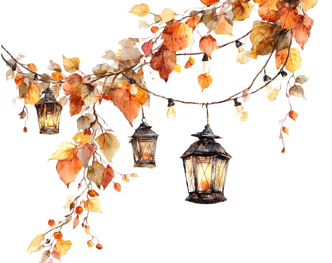 27 Autumn Lanterns Clipart, Autumn Bunting, Fall Party Garland ...