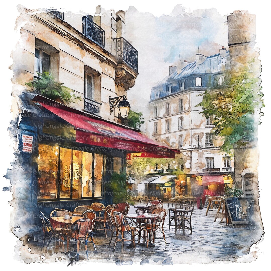 10 Paris Cafe Clipart, Vintage Paris Clipart, Printable Watercolor ...
