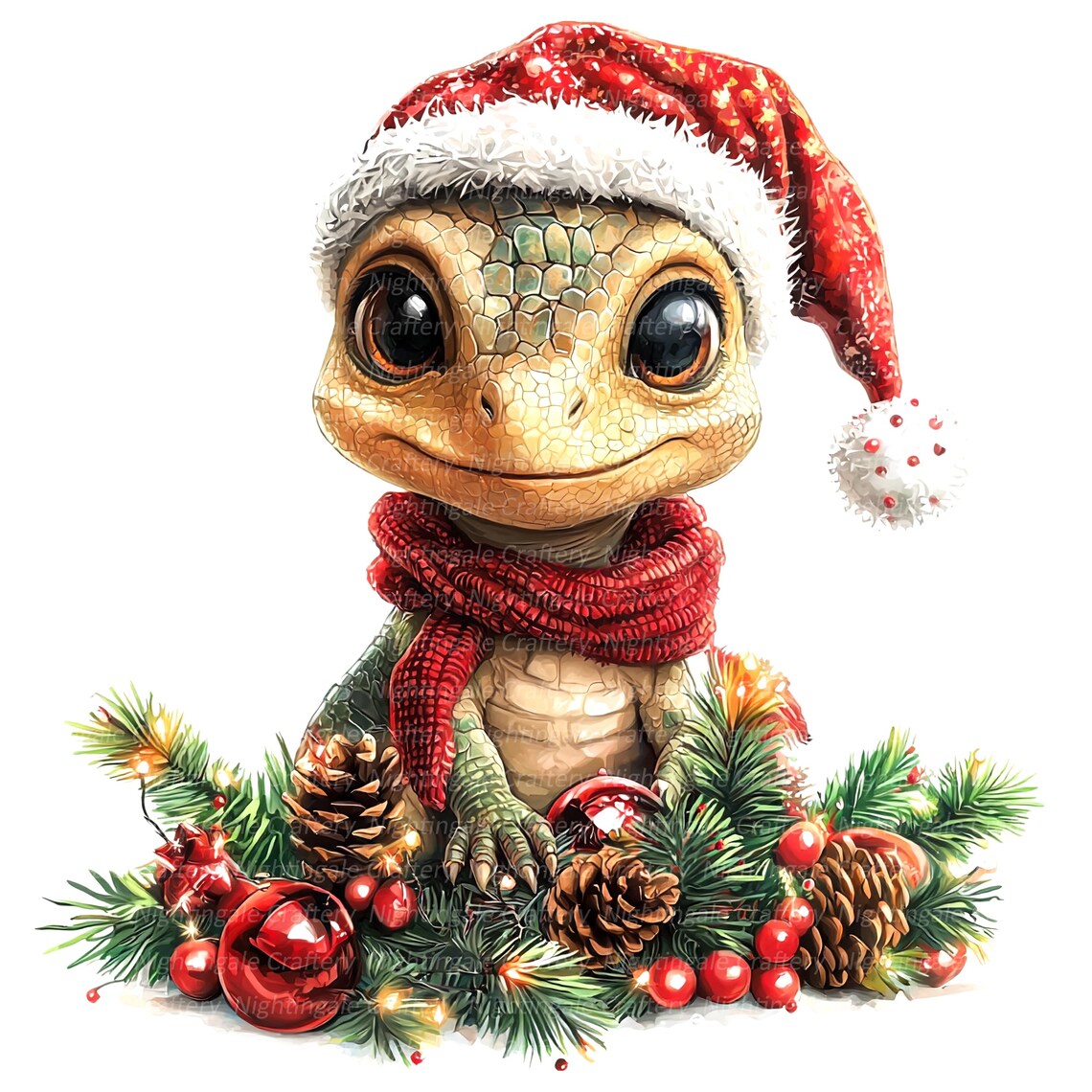 12 Christmas Dinosaur Clipart, Christmas Card, Printable Watercolor ...