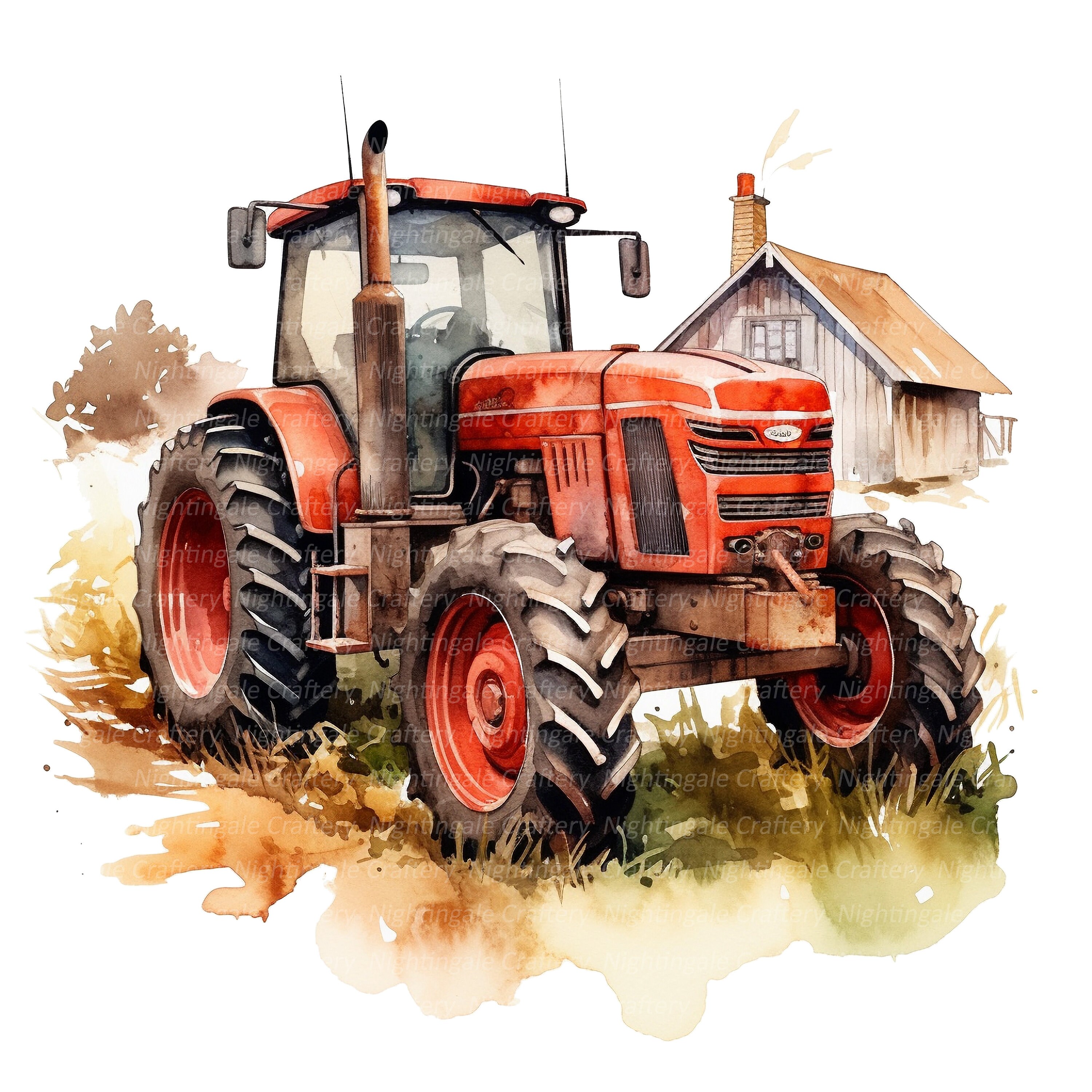 12 Farm Tractor Clipart Printable Watercolor Clipart High - Etsy Australia