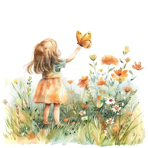 10 Girl and Butterfly Clipart, Little Girl, Printable Watercolor ...