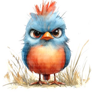 10 Grumpy Bird Clipart, Christmas Robin Bird, Printable Watercolor ...