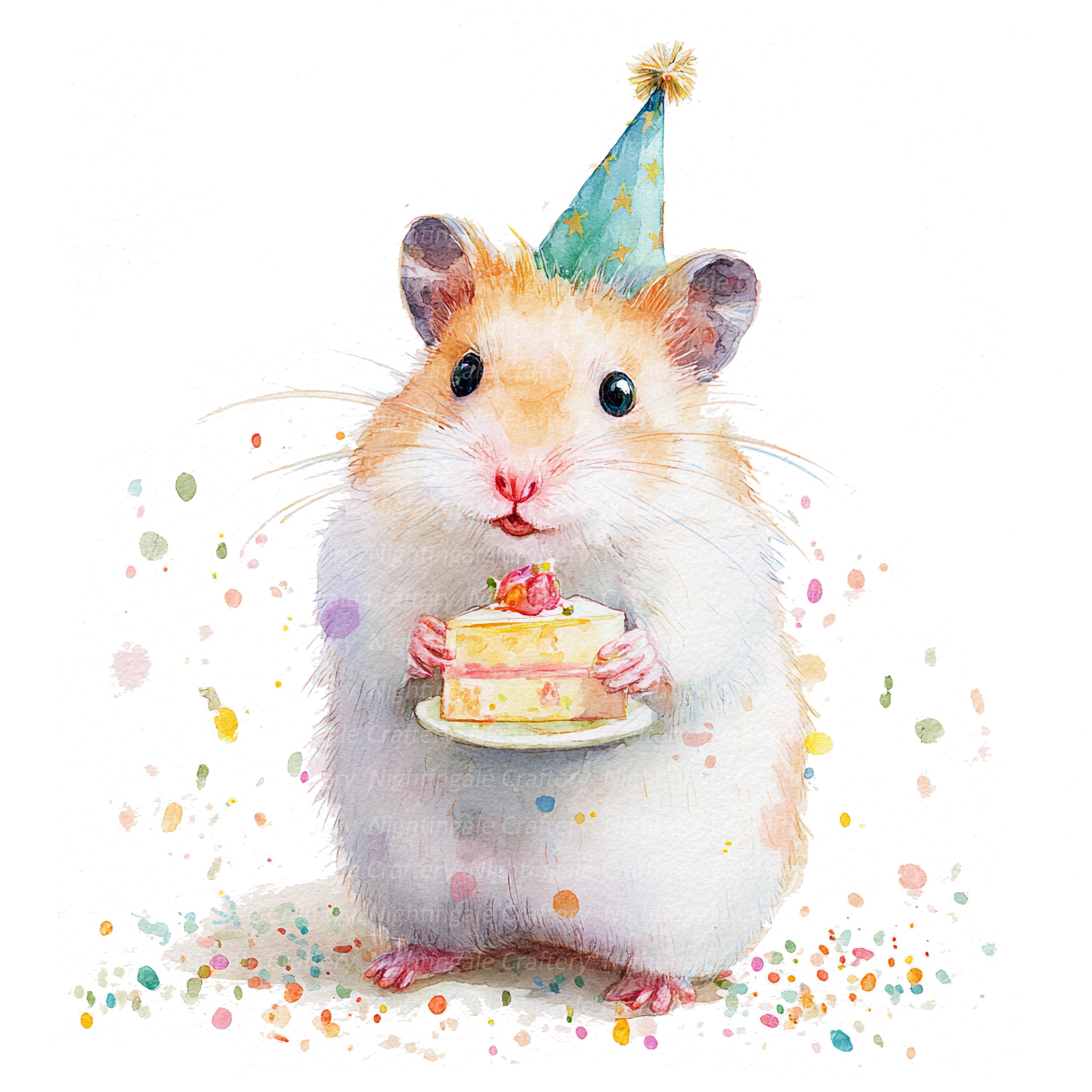 8 Party Hamster Clipart, Birthday Design, Printable Watercolor Clipart ...