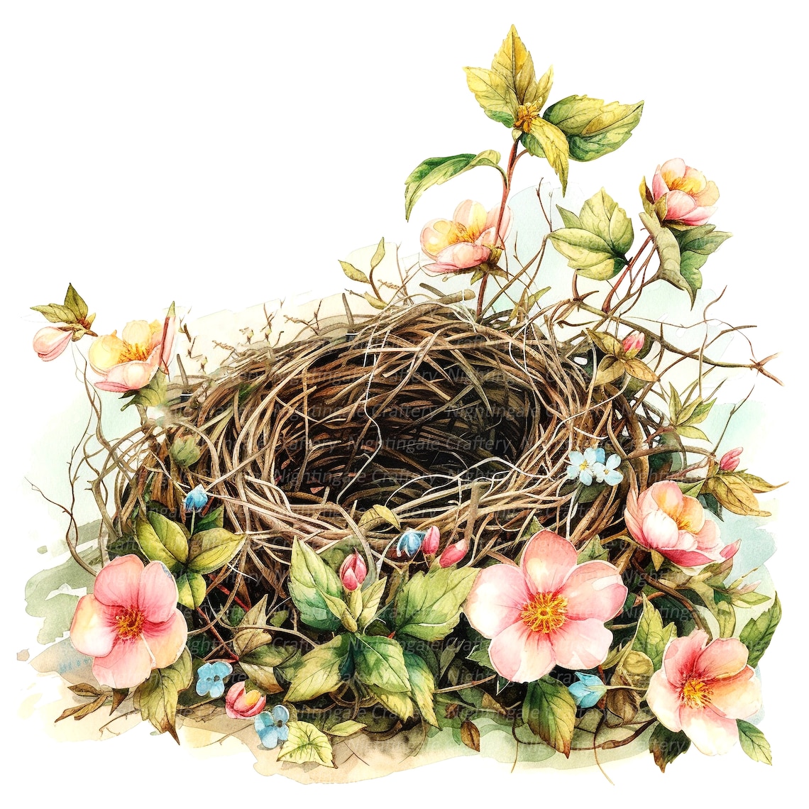 13 Floral Bird Nest Clipart, Decorative Nest, Printable Watercolor ...