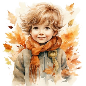 14 Little Boy in Autumn Clipart, Autumn Kid, Printable Watercolor ...