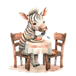 10 Nursery Animals at Table Clipart, Animals Eating, Printable ...