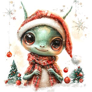 12 Christmas Alien Clipart, Aliens Clipart, Printable Watercolor ...