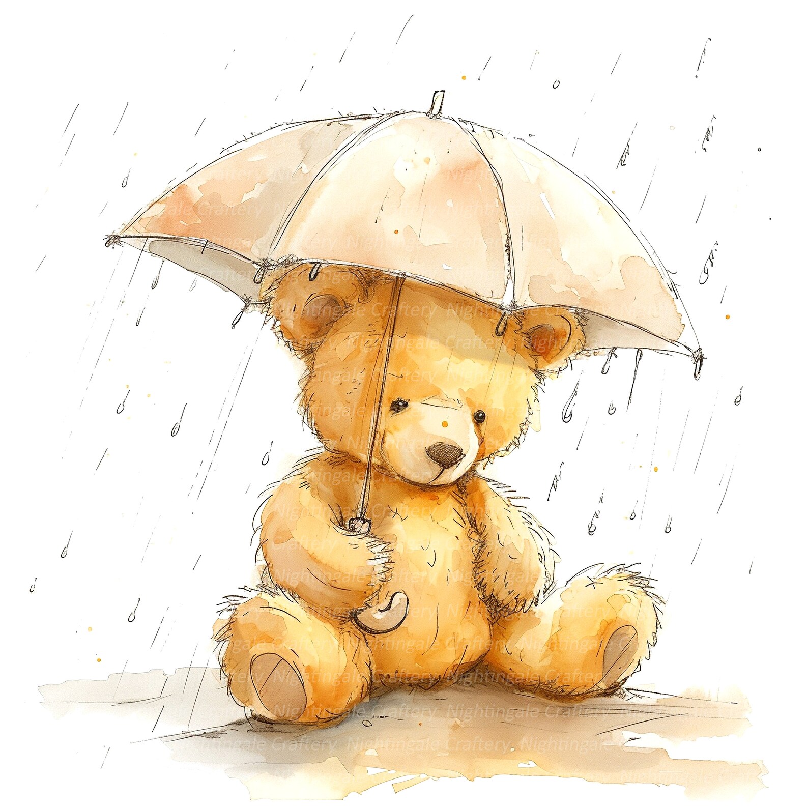 10 Teddy Bear Rainy Clipart, Teddy Bear in Rain, Printable Watercolor ...