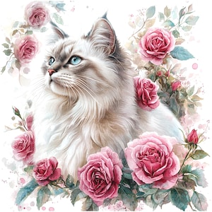 10 Floral Cats, Cats Clipart, Cat in Roses, Printable Watercolor ...