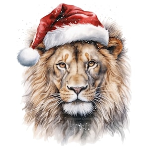 12 Lion With Santa Hat Clipart, Lion Clipart, Printable Watercolor ...