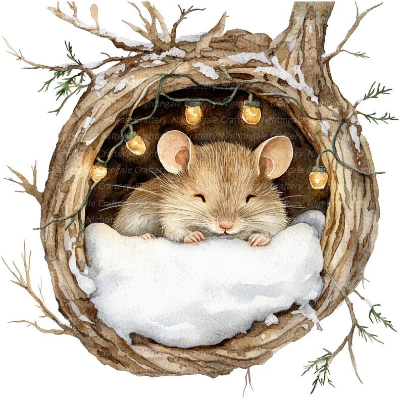 8 Sleeping Mouse Clipart Set 2, Mouse Hole, Printable Watercolor ...