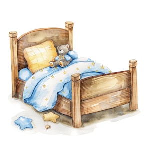 11 Cartoon Bed Clipart, Toy Bed Clipart, Printable Watercolor Clipart ...