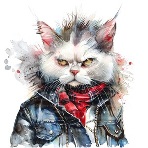 10 Cat Punk Clipart, Rock Clipart, Printable Watercolor Clipart, 10 ...