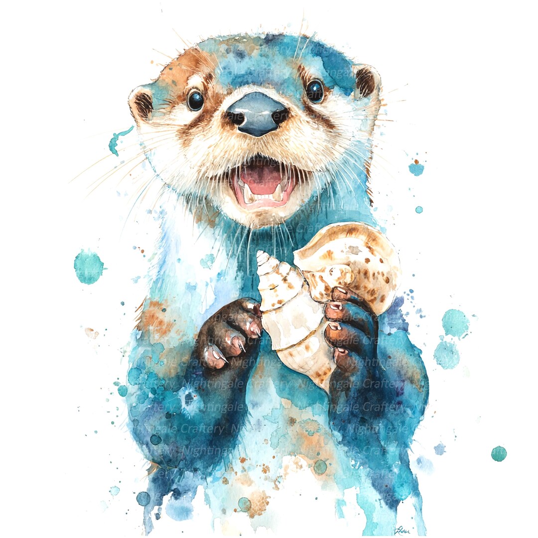 10 Otter Seashell Clipart, Printable Watercolor Clipart, High Quality ...