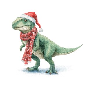 9 Christmas Dinosaur Clipart, Christmas Card, Printable Watercolor ...