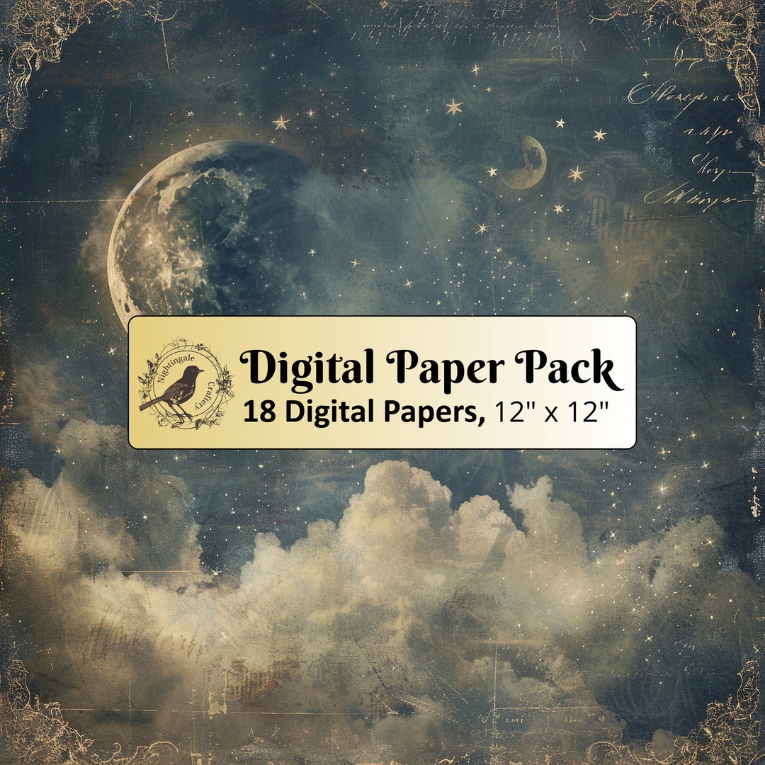18 Vintage Moon Stars Background Papers, 12 X 12 Digital Paper Pack ...