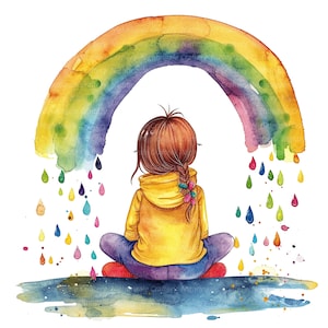 11 Girl and Rainbow Clipart, Nursery Rainbow, Printable Watercolor ...