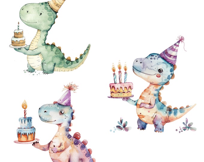 16 Cute Dinosaur Clipart | Birthday Party Clipart Bundle | Printable ...