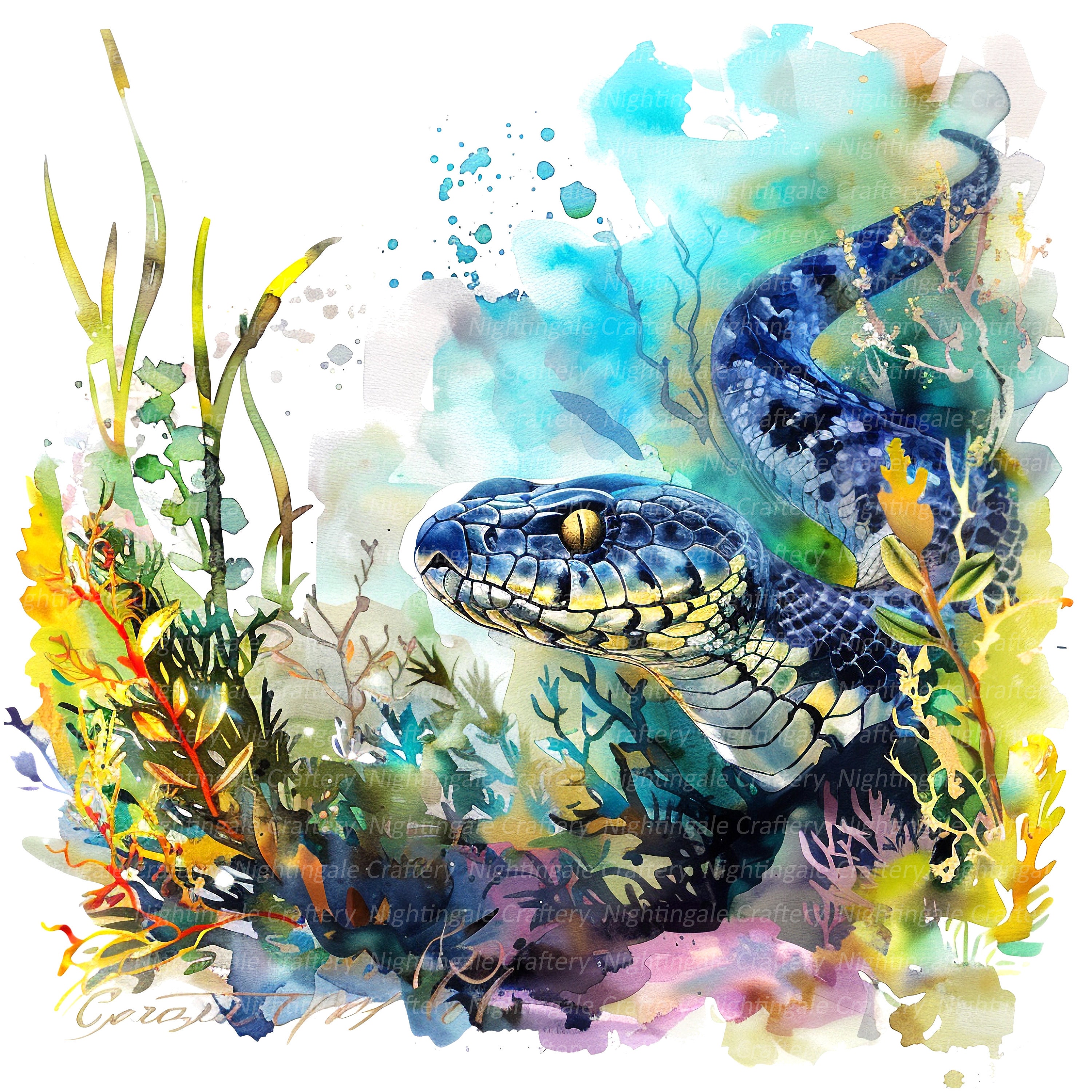 16 Water Snake Clipart, Sublimation Sea Snake, Printable Watercolor ...