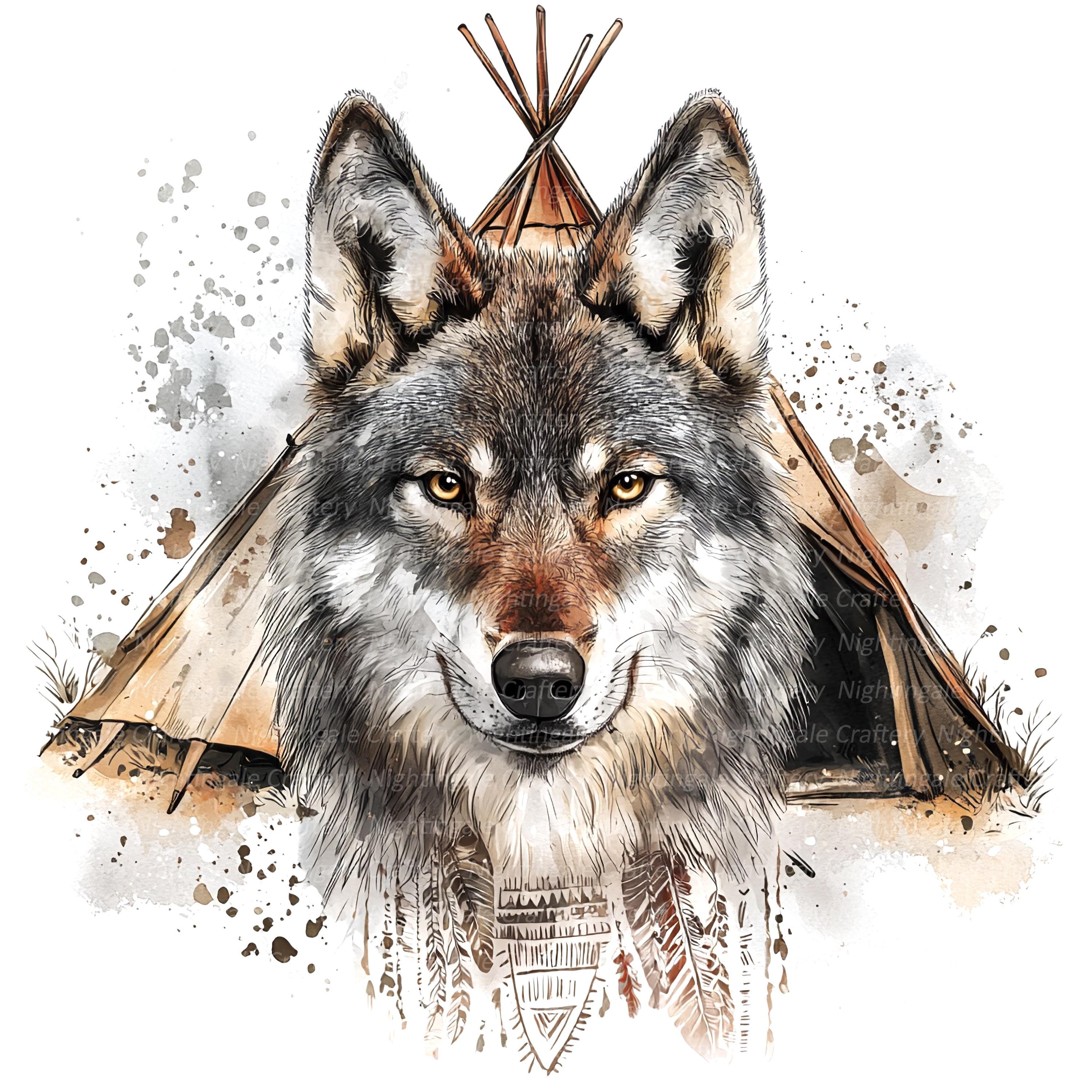 12 Tribal Wolf Clipart, Native Indian Wolf, Printable Watercolor ...