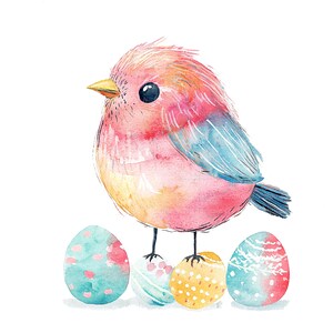 14 Whimsical Birds Easter Clipart, Easter Eggs Clipart, Printable ...