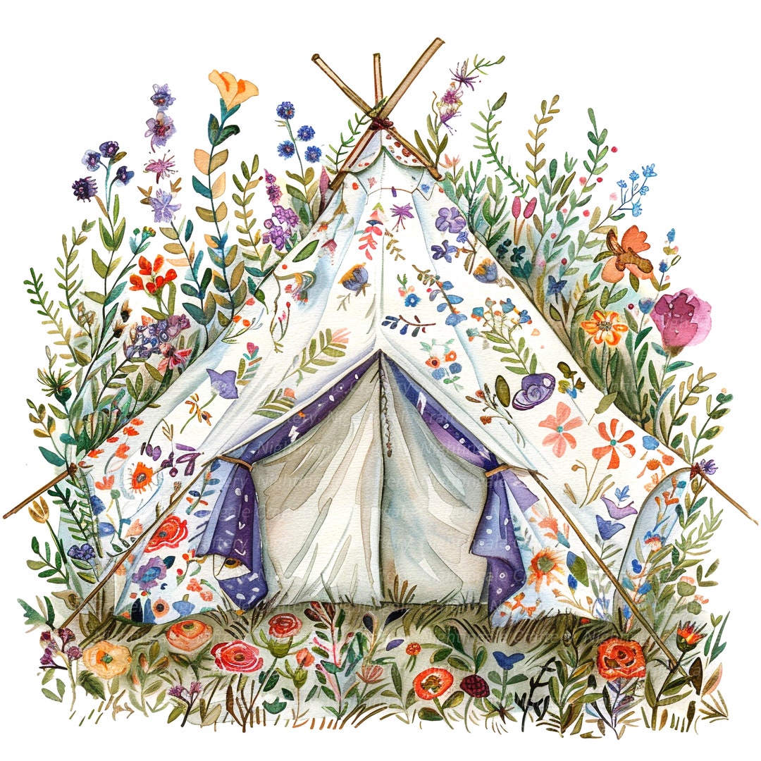 12 Floral Tent Clipart, Boho Tent Clipart, Printable Watercolor Clipart ...
