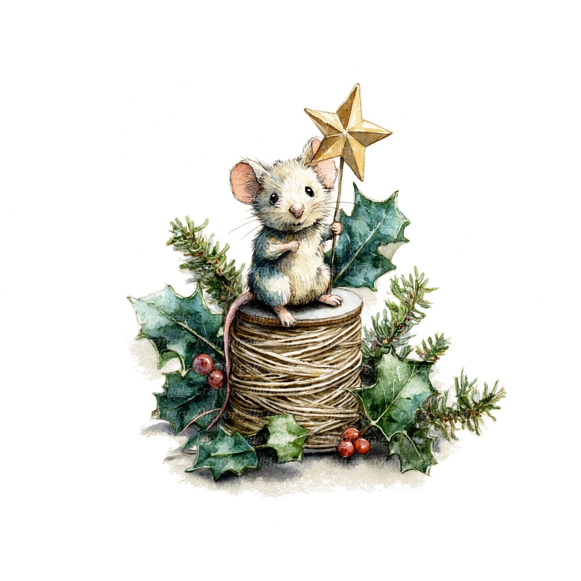 10 Christmas Mouse Clipart, Spool Clipart, Printable Watercolor Clipart ...