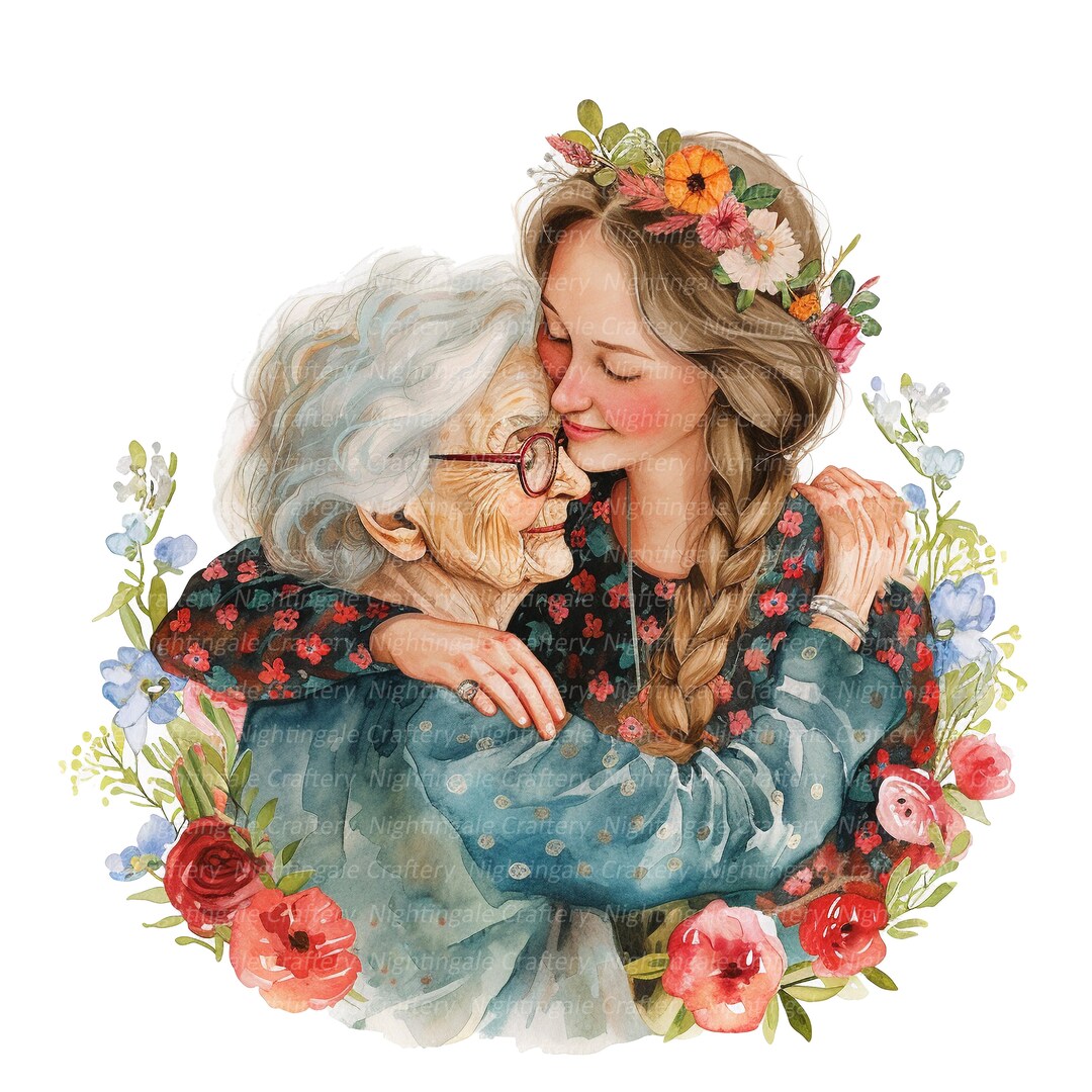 8 Mother's Day Clipart, Mother and Daughter Print, Printable Watercolor ...