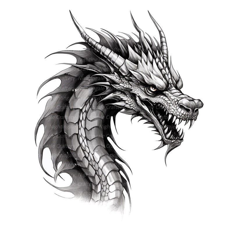 12 Dragon Profile Tattoo Clipart Dragon Head Printable - Etsy
