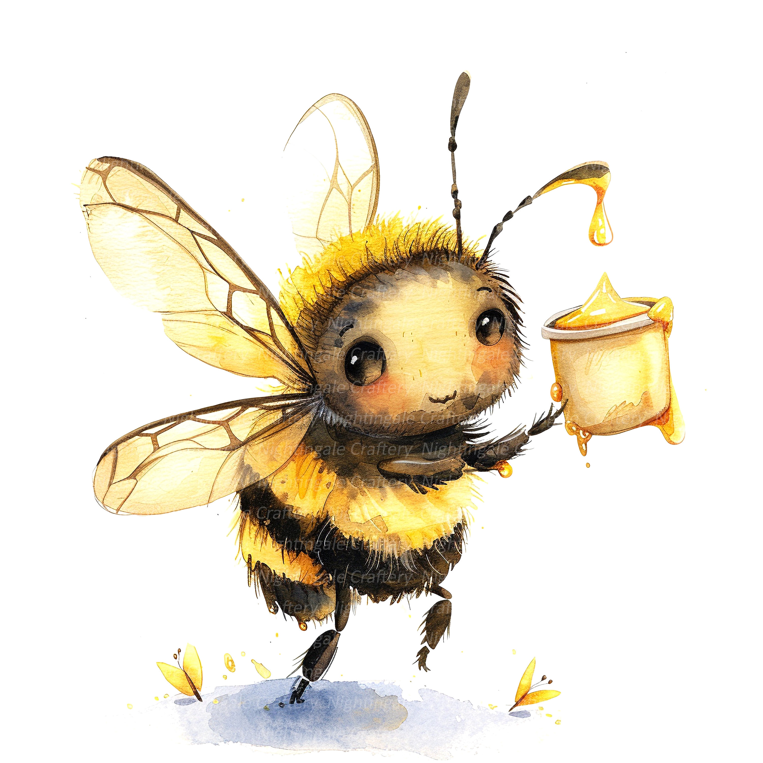 12 Bees With Honey Clipart, Cute Bee Clipart, Printable Watercolor ...