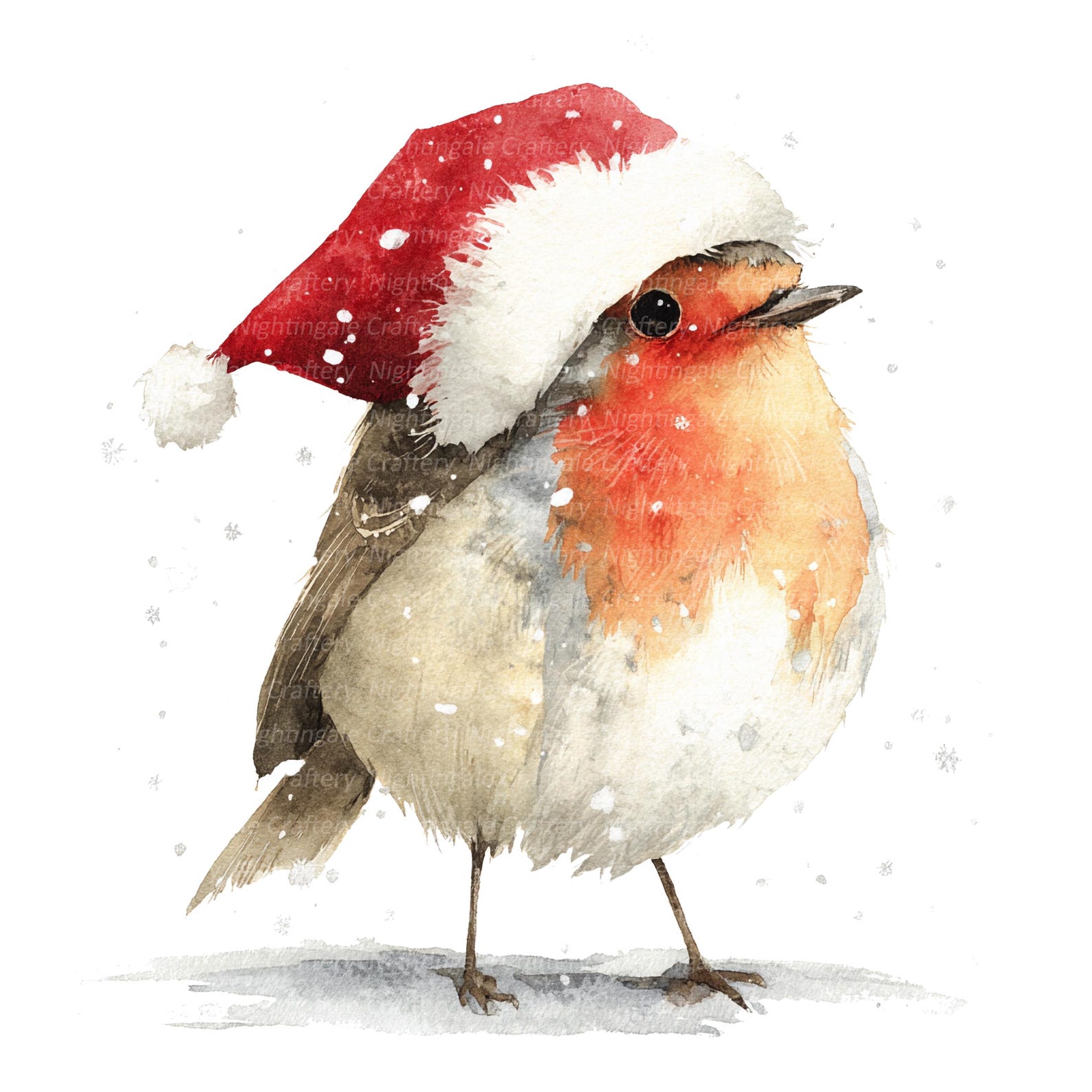 10 Christmas Robin Clipart, Christmas Card, Printable Watercolor ...