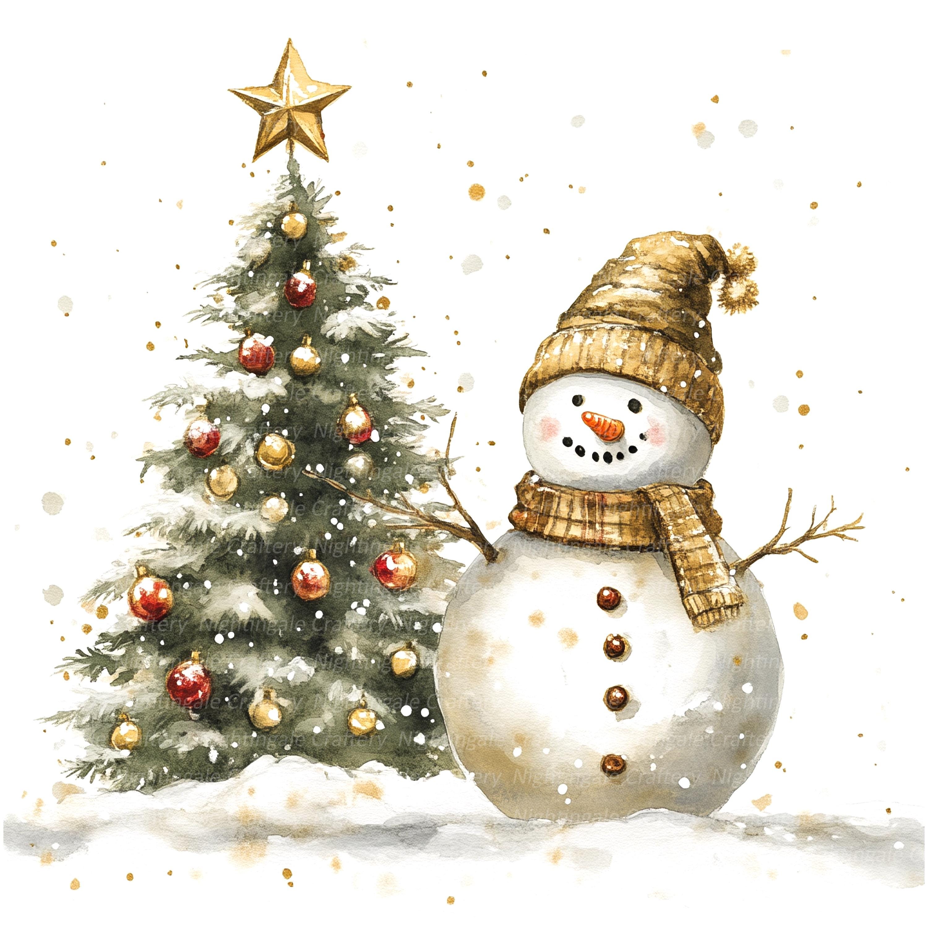 8 Golden Snowman Clipart, Christmas Clipart, Printable Watercolor ...